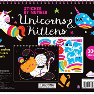 Sticker by Number Unicorns, Kittens, & More For Kids: 15 Pictures Include Kitten, Unicorn, Narwhal, Penguin, Owl, Flamingo and more!