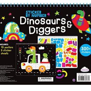 Sticker by Number Dinosaurs, Diggers, & More For Kids Ages 3 to 6: 15 Pictures Include Dinosaurs, Trucks, Cars, Rockets, Trains, Planes, and more!