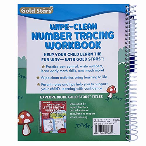 Wipe Clean Number Tracing Workbook for Preschool Kids Ages 3-5: Practice Pen Control, Numbers, Early Math Skills, Wipe Off Pen Included (Gold Star Series)