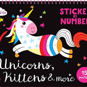 Sticker by Number Unicorns, Kittens, & More For Kids: 15 Pictures Include Kitten, Unicorn, Narwhal, Penguin, Owl, Flamingo and more!