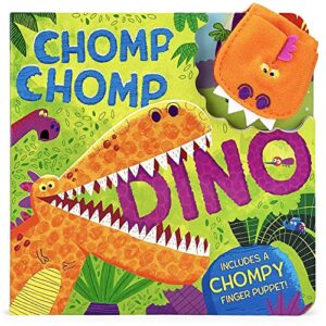 chomp chomp dino finger puppet board book ages 2-5; includes detachable plush finger puppet for playtime