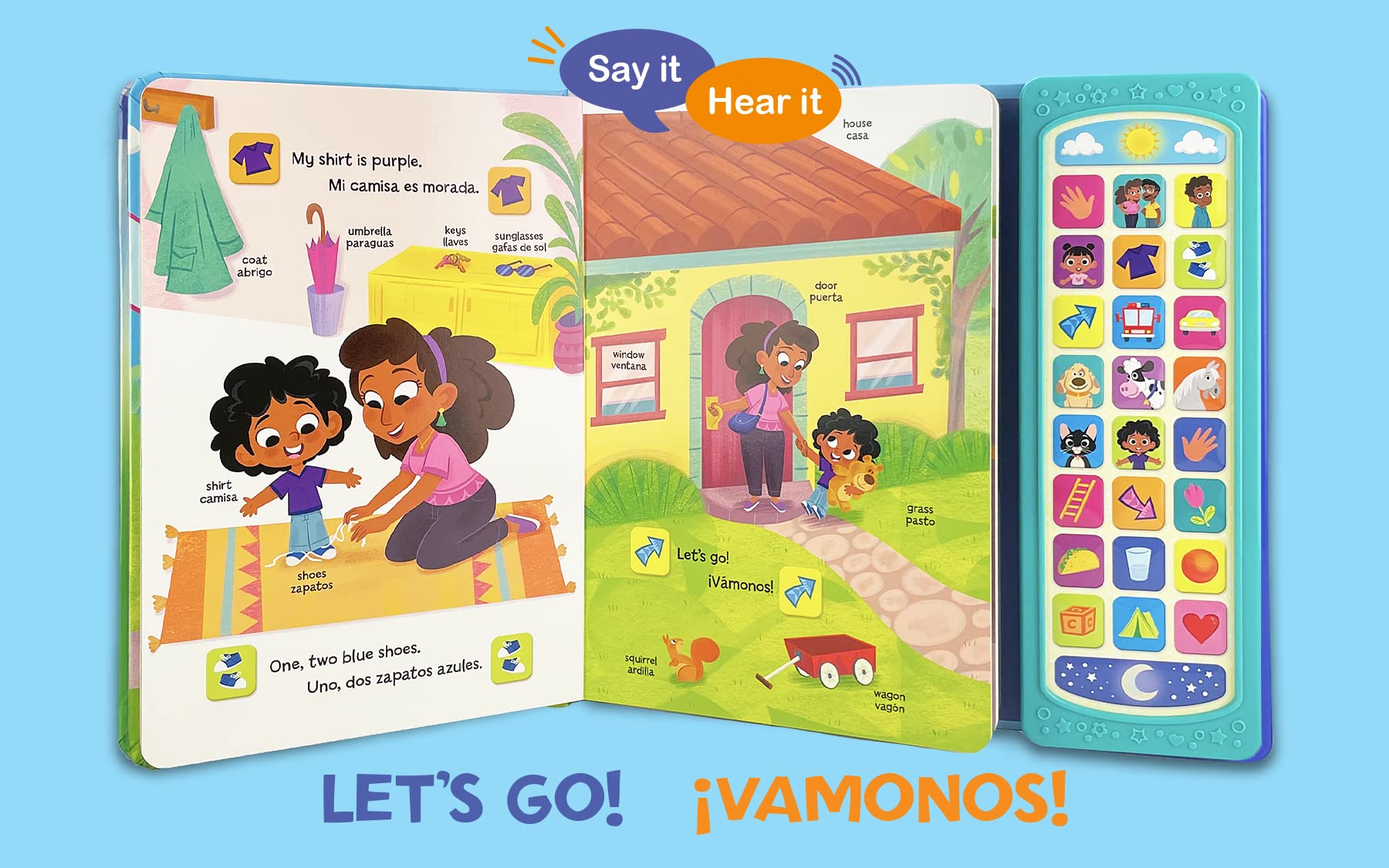 Let's Go! ¡Vámonos! English & Spanish First Words Bilingual Sound Book for Children and Preschoolers: Early Learning Practice Dual Language (Say It, Hear It) (English and Spanish Edition)