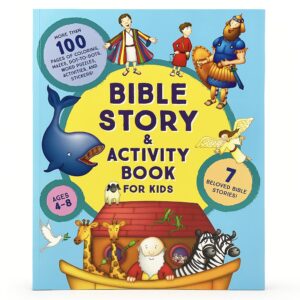 bible story and activity book for kids ages 4 to 8: over 100 colorful activities including coloring, puzzles, mazes, connect the dots, drawing, and stickers (little sunbeams)