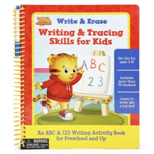 ​daniel tiger's neighborhood wipe clean writing & tracing workbook skills for preschool kids ages 3 - 5: practice pen control, abc's, numbers, handwriting, wipe off pen included