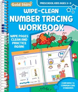 wipe clean number tracing workbook for preschool kids ages 3-5: practice pen control, numbers, early math skills, wipe off pen included (gold star series)