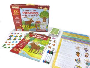 parragon preschool big activity box ages 3-5 learning toy: learn to write, letter & number tracing, math, & more. box with wipe clean boards, workbook, flash cards, reusable stickers & more