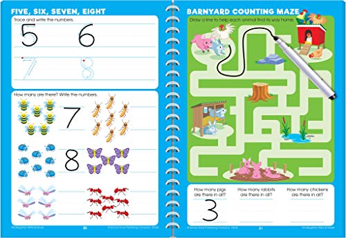 School Zone - Kindergarten Write & Reuse Workbook - Ages 5 to 6, Spiral Bound, Write-On Learning, Wipe Clean, Includes Dry Erase Marker, Early Math, and More (School Zone Write & Reuse Workbook)