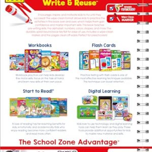 School Zone Write & Reuse Workbook for Preschool: Reusable Wipe-Clean Spiral Bound Learn and Practice Writing Book, Dry Erase Marker, ABC’s, Shapes, and More