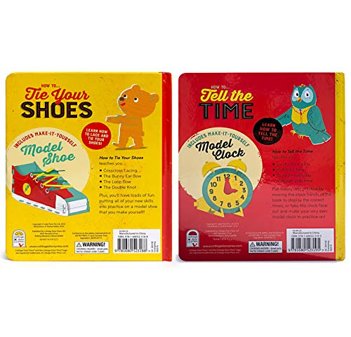 2-Pack How To... Board Books - How to Tie Your Shoes & How To Tell Time, Interactive Educational Bundled Set, Ages 3-9