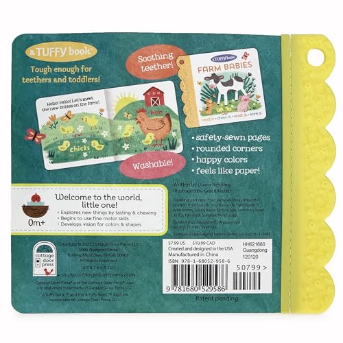 Tuffy Farm Babies Book - Washable, Chewable, Unrippable Pages With Hole For Stroller Or Toy Ring, Teether Tough, Ages 0-3 (A Tuffy Book)