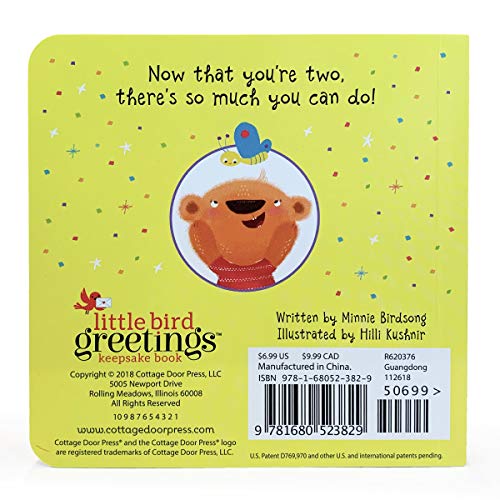 Now You Are Two: Little Bird Greetings, Greeting Card Board Book with Personalization Flap, 2nd Birthday Gifts for Two Year Olds