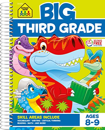 School Zone - Big Third Grade Workbook - 320 Spiral Pages, Ages 8 to 9, 3rd Grade, Reading, Writing, Math, Science, History, Social Science, and More (Big Spiral Bound Workbooks)