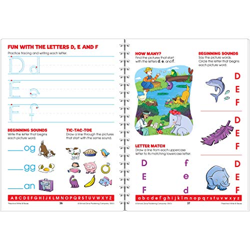 School Zone Write & Reuse Workbook for Preschool: Reusable Wipe-Clean Spiral Bound Learn and Practice Writing Book, Dry Erase Marker, ABC’s, Shapes, and More