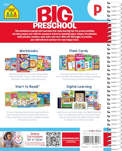 School Zone - Big Preschool Workbook - 320 Spiral Pages, Ages 3 to 5, Colors, Shapes, Numbers, Early Math, Alphabet, Pre-Writing, Phonics, Following Directions, and More (Big Spiral Bound Workbooks)