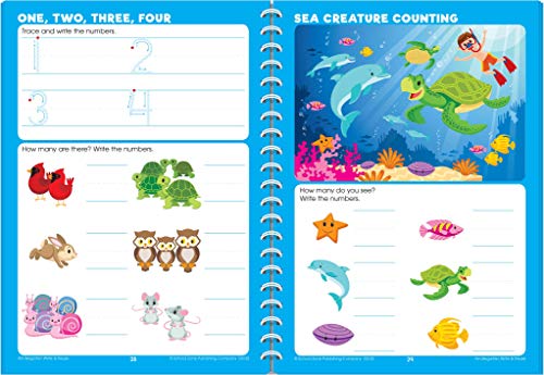 School Zone - Kindergarten Write & Reuse Workbook - Ages 5 to 6, Spiral Bound, Write-On Learning, Wipe Clean, Includes Dry Erase Marker, Early Math, and More (School Zone Write & Reuse Workbook)