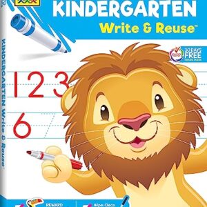 School Zone - Kindergarten Write & Reuse Workbook - Ages 5 to 6, Spiral Bound, Write-On Learning, Wipe Clean, Includes Dry Erase Marker, Early Math, and More (School Zone Write & Reuse Workbook)