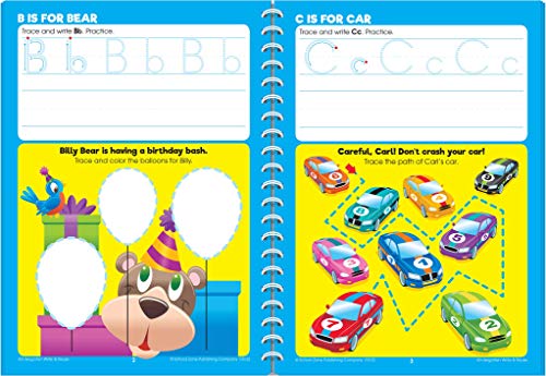 School Zone - Kindergarten Write & Reuse Workbook - Ages 5 to 6, Spiral Bound, Write-On Learning, Wipe Clean, Includes Dry Erase Marker, Early Math, and More (School Zone Write & Reuse Workbook)