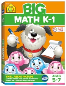 school zone big math workbook for kindergarten & 1st grade: numbers, addition, subtraction, shapes, patterns, graphs, time, money, and more (big workbook)