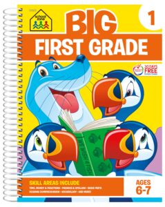 school zone - big first grade workbook - 320 spiral pages, ages 6 to 7, 1st grade, reading, parts of speech, basic math, word problems, time, money, fractions, and more (big spiral bound workbooks)