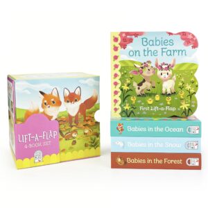 animal babies lift-a-flap boxed gift set 4-pack: babies on the farm, babies in the forest, babies in the snow, babies in the ocean (chunky lift a flap)