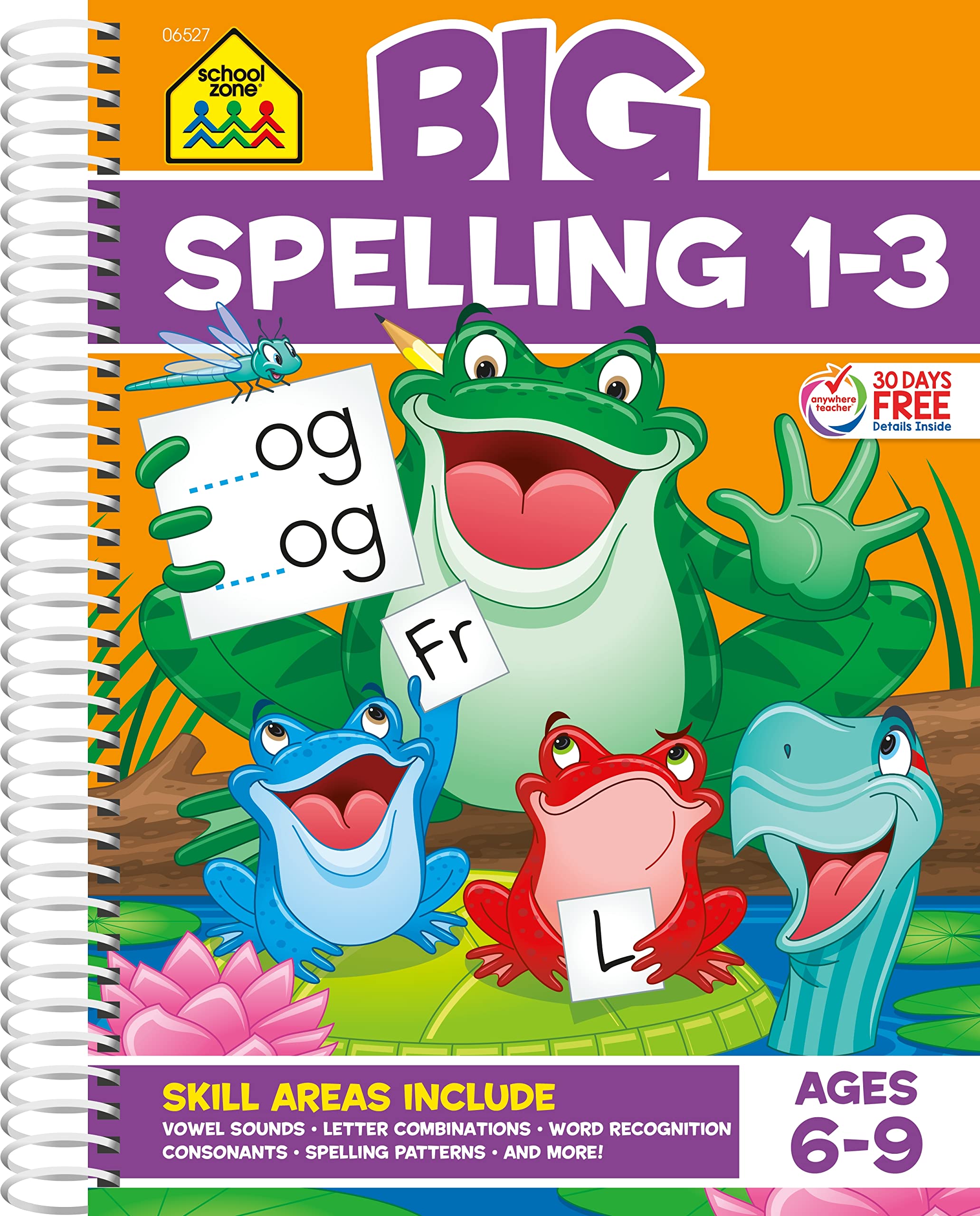 School Zone - Big Spelling 1-3 Workbook - 320 Spiral Pages, Ages 6 to 9, 1st Grade, 2nd Grade, 3rd Grade, Letter Sounds, Consonants, Puzzles, and More (Big Spiral Bound Workbooks)