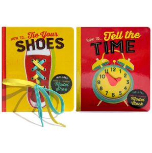 2-pack how to... board books - how to tie your shoes & how to tell time, interactive educational bundled set, ages 3-9