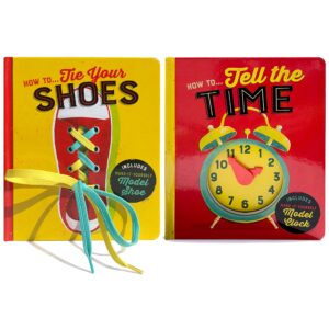 2-Pack How To... Board Books - How to Tie Your Shoes & How To Tell Time, Interactive Educational Bundled Set, Ages 3-9