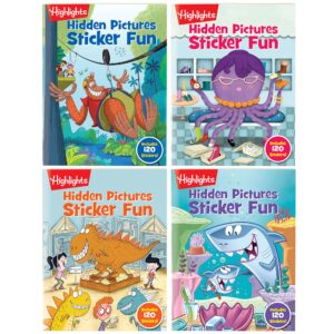 highlights hidden pictures sticker fun sticker books for kids ages 3-6, 4-pack of sticker books, 64 pages of seek and find sticker activities, books double as coloring books, 480+ stickers, volume 1