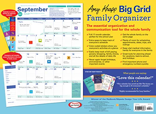 Amy Knapp's Big Grid Family Organizer Wall Calendar: 17-Month Giant Fridge Calendar for Mom with 225+ Stickers (Hanging Family Plan Calendar, Aug 2020 - Dec 2021)