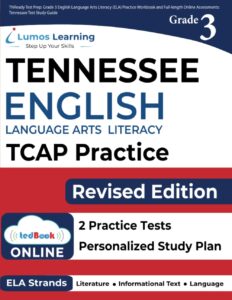 tnready test prep: grade 3 english language arts literacy (ela) practice workbook and full-length online assessments: tennessee test study guide (tnready by lumos learning)