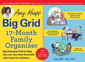 2024 amy knapp's big grid family organizer wall calendar: 17-month giant fridge calendar for mom with 175+ stickers (hanging family plan calendar, thru december 2024)