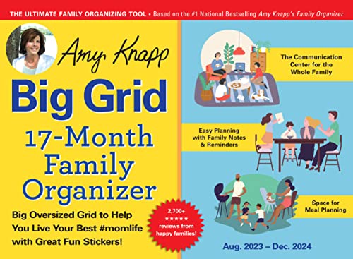 2024 Amy Knapp's Big Grid Family Organizer Wall Calendar: 17-Month Giant Fridge Calendar for Mom with 175+ Stickers (Hanging Family Plan Calendar, Thru December 2024)