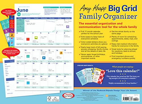 2024 Amy Knapp's Big Grid Family Organizer Wall Calendar: 17-Month Giant Fridge Calendar for Mom with 175+ Stickers (Hanging Family Plan Calendar, Thru December 2024)