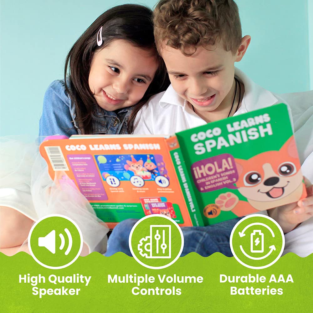 Coco Learns Spanish Vol. 3 | Musical Spanish Books for Kids 1-3, Spanish Toys for Babies & Toddlers 1-3, Baby & Toddler Spanish Books, Bilingual Learning Toys for 1 Year Old, Libros Para Bebes Español