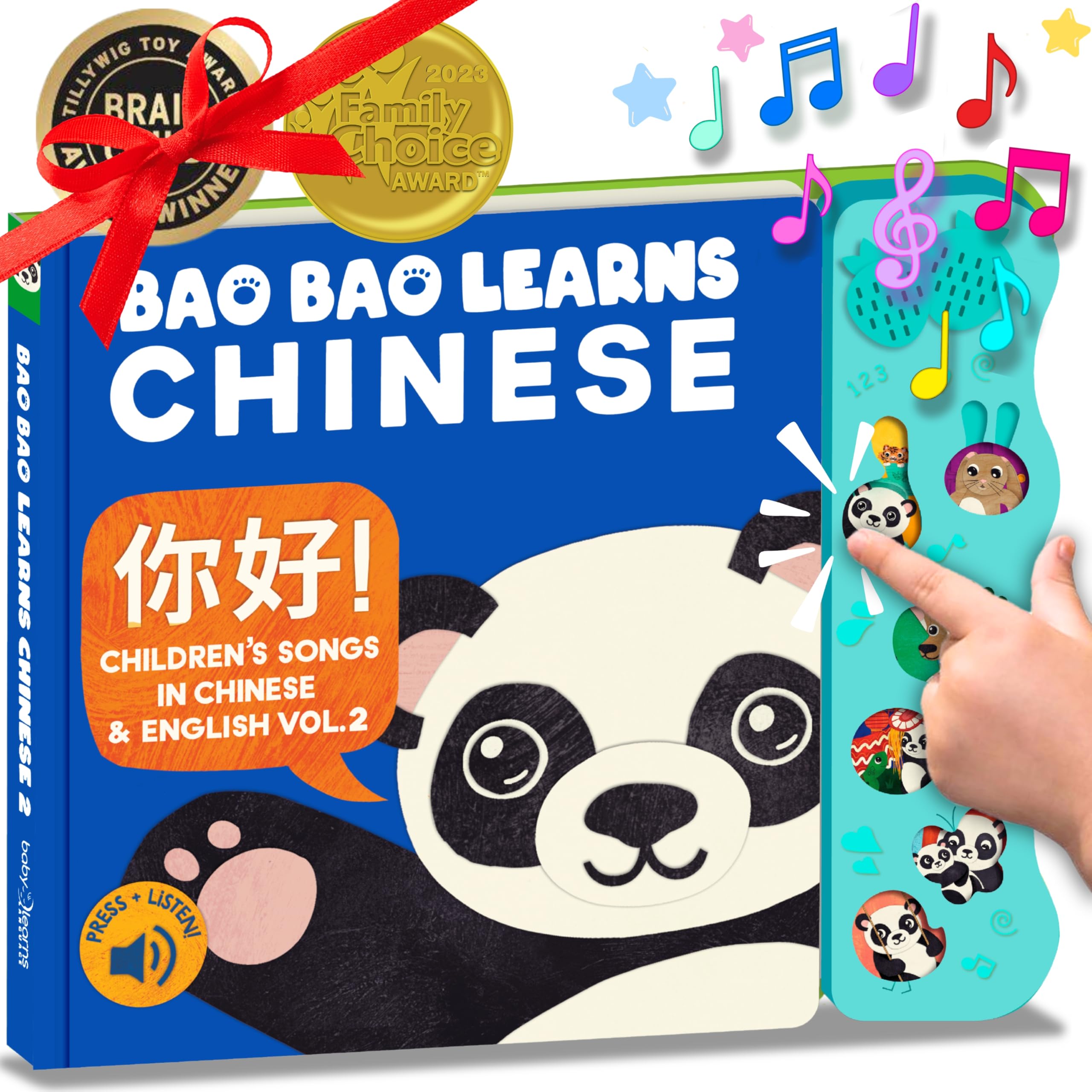 Bao Bao Learns Chinese Vol. 2, Musical Chinese Baby Book, Learning Toy, Baobao Learn Chinese for Kids, Mandarin Chinese Books for Toddlers 1-3, Chinese Song Book & Bilingual Toys, Chinese Board Book