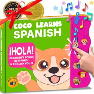 coco learns spanish vol. 3 | musical spanish books for kids 1-3, spanish toys for babies & toddlers 1-3, baby & toddler spanish books, bilingual learning toys for 1 year old, libros para bebes español