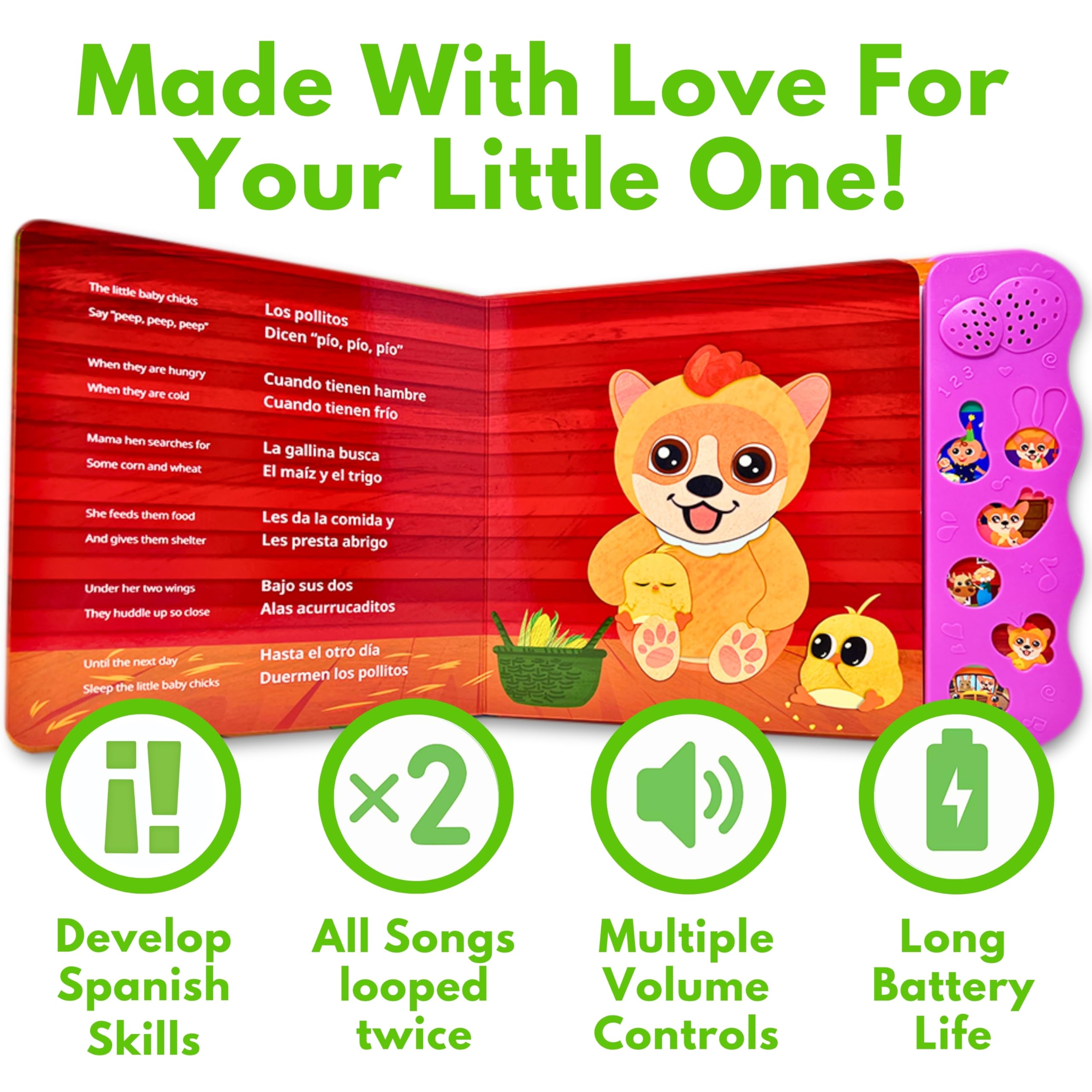 Coco Learns Spanish Vol. 3 | Musical Spanish Books for Kids 1-3, Spanish Toys for Babies & Toddlers 1-3, Baby & Toddler Spanish Books, Bilingual Learning Toys for 1 Year Old, Libros Para Bebes Español