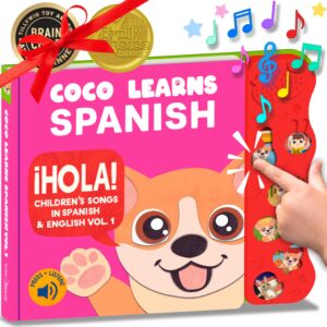 coco learns spanish vol. 1 | musical spanish books for kids 1-3, spanish toys for babies & toddlers 1-3, baby & toddler spanish books, bilingual learning toys for 1 year old, libros para bebes español