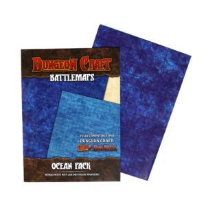 dungeon craft battlemaps board game, battle mat for dungeons and dragons, double-sided gloss laminated dnd mat, wet and dry erase board, table top games (ocean pack, 24"x33"/1" grid)