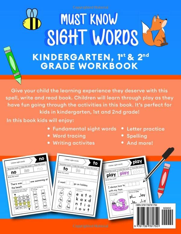 Must Know Sight Words and Spelling Workbook for Kids: Learn to Write and Spell for Kindergarten, 1st and 2nd Grade, Age 5,6,7,8: Reading, Phonics Activities and Worksheets