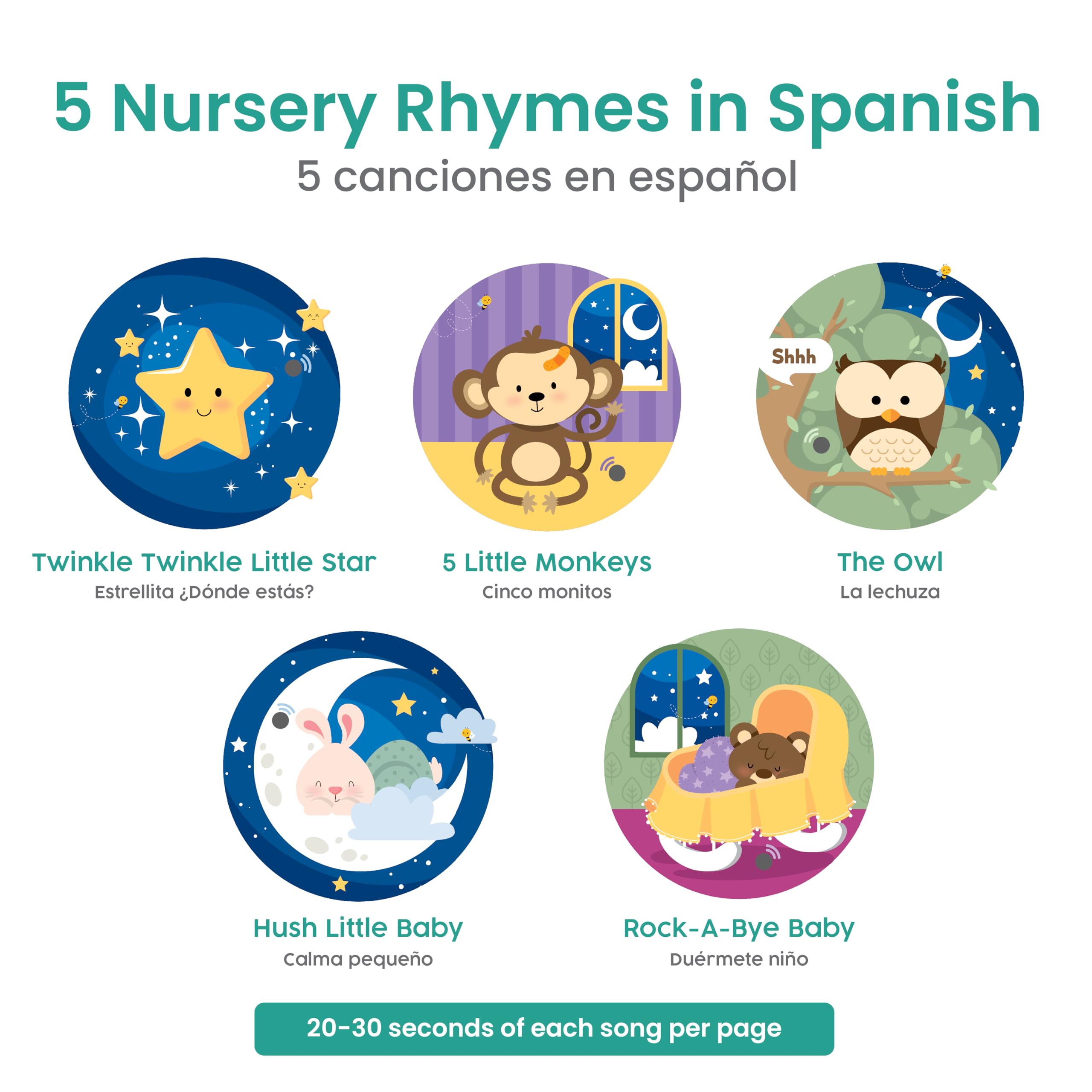 Binibi Spanish Musical Book for Toddlers 1-3 Estrellita ¿Dónde Estás? & Other Nursery Rhymes | Spanish Learning for Kids | Bilingual Children's Book | Sound Book | Libro en español para bebés