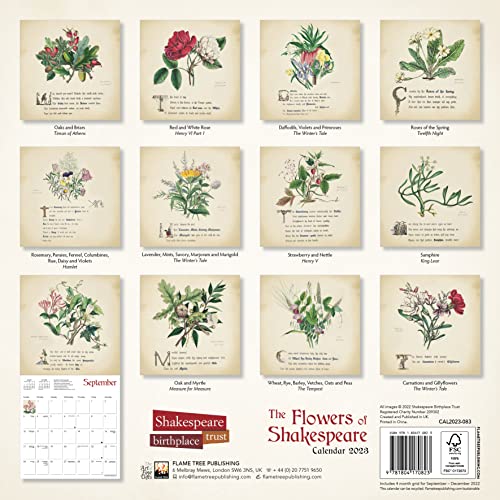 Shakespeare Birthplace Trust: The Flowers of Shakespeare Wall Calendar 2023 (Art Calendar)