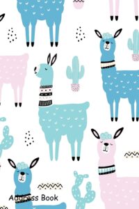 address book: for contacts, addresses, phone, email, note,emergency contacts,alphabetical index with llama cactus cute pattern