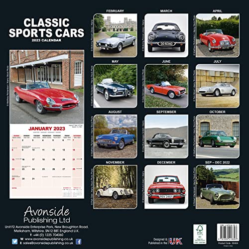 Sports Cars Calendar - Classic Sports Cars Calendar- Calendars 2022 - 2023 Wall Calendars - Car Calendar - Automobile Calendar - Classic Sports Cars 16 Month Wall Calendar by Avonside