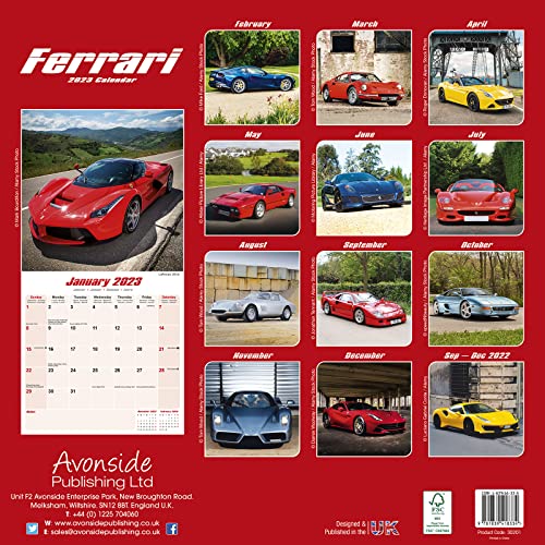 Ferrari Calendar- Calendars 2022 - 2023 Wall Calendars - Car Calendar - Automobile Calendar - Ferrari 16 Month Wall Calendar by Avonside