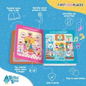 Ditty Bird Talking Books 100 Places | 100 Words for Vocabulary & Speech Learning | Sound Books for Toddlers 1-3 | Children's Interactive Toddler Books with Great Pictures | Sturdy Baby Sound Books