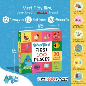 Ditty Bird Talking Books 100 Places | 100 Words for Vocabulary & Speech Learning | Sound Books for Toddlers 1-3 | Children's Interactive Toddler Books with Great Pictures | Sturdy Baby Sound Books