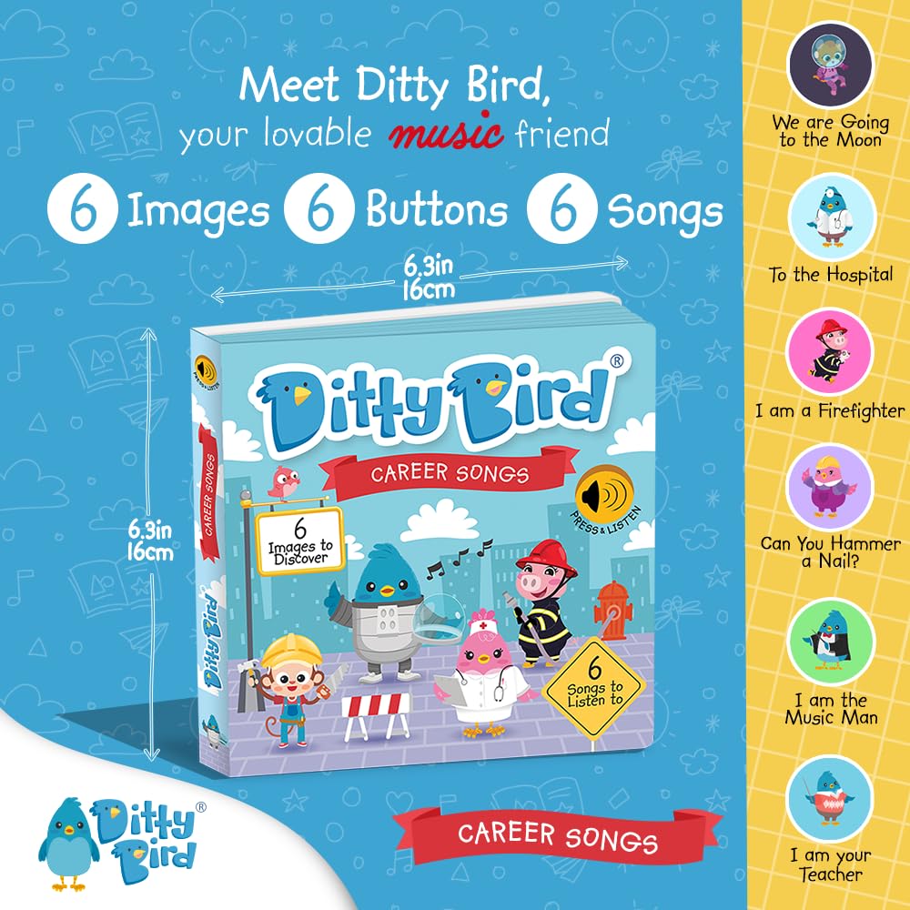 DITTY BIRD Musical Books for Toddlers | Fun Children's Nursery Rhyme Book | The Firefighter Book with Sound | Interactive Toddler Books for 1 Year Old to 3 Year Olds | Sturdy Baby Sound Books