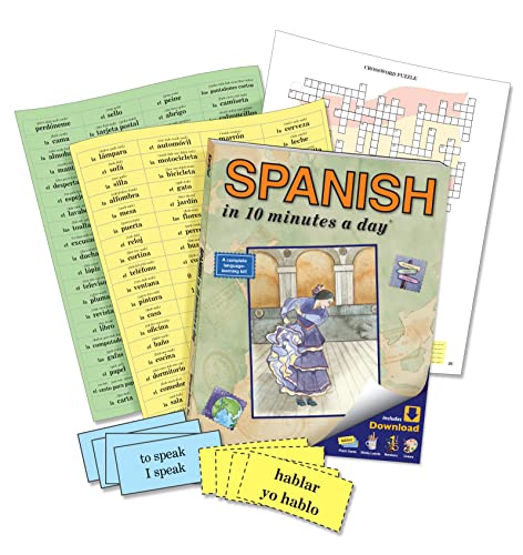 SPANISH in 10 minutes a day: Language course for beginning and advanced study. Includes Workbook, Flash Cards, Sticky Labels, Menu Guide, Software, ... Grammar. Bilingual Books, Inc. (Publisher)