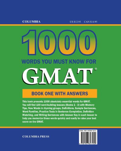 Columbia 1000 Words You Must Know for GMAT: Book One with Answers